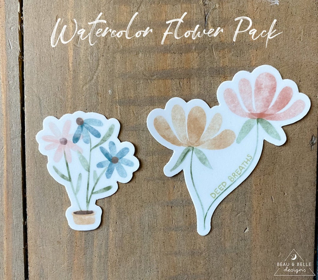 Watercolor Flowers Weatherproof Sticker Pack, Gift, Hand Drawn Sticker ...