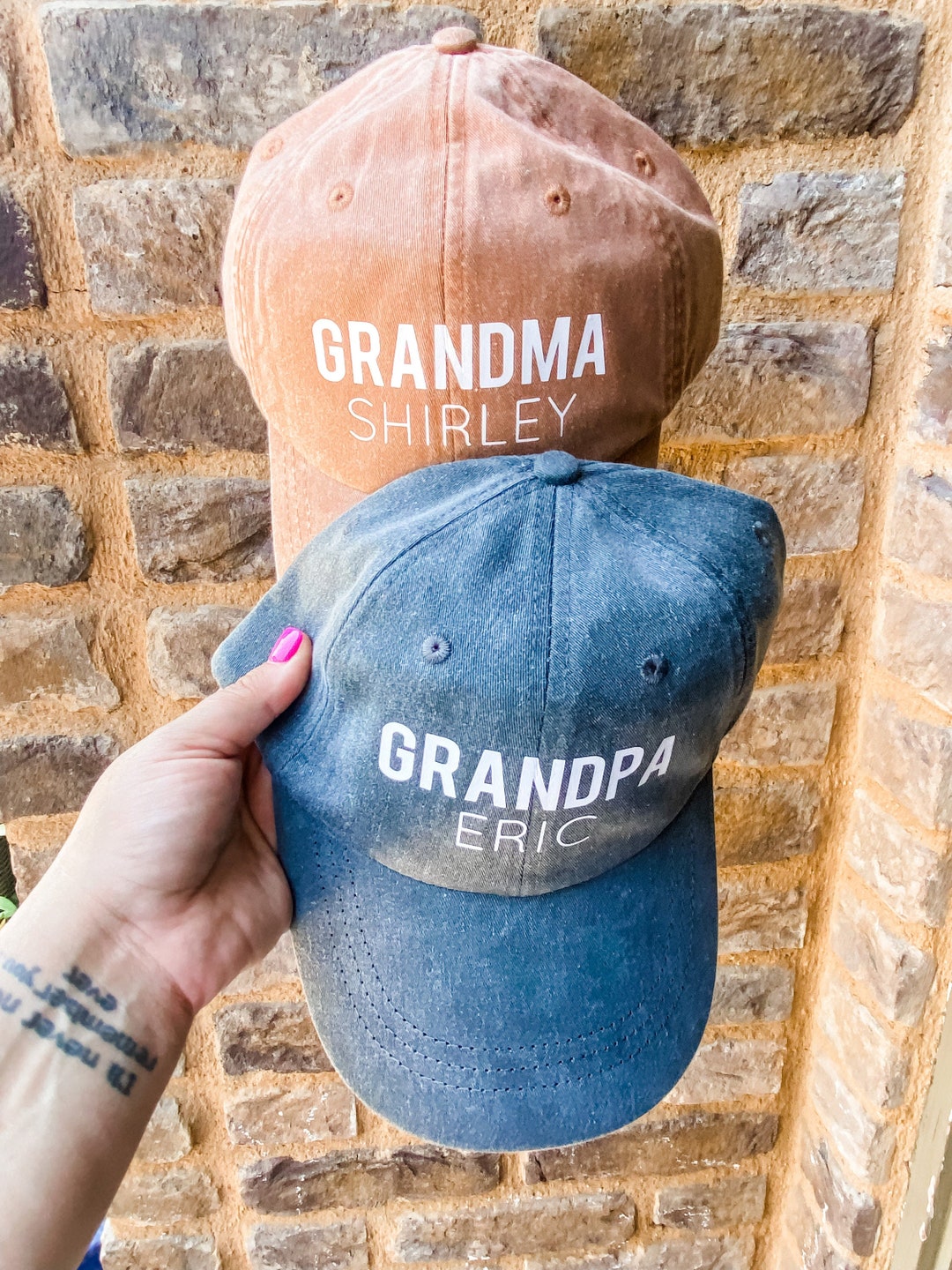 Personalized Grandma and Grandpa Hats: Custom Cotton Twill Caps (set of ...