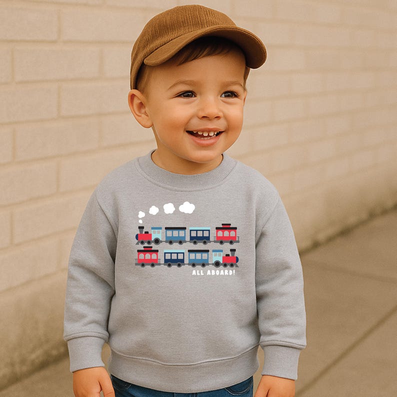 All Aboard Train Kids Sweatshirt – Cute Toddler Train Crewneck ...