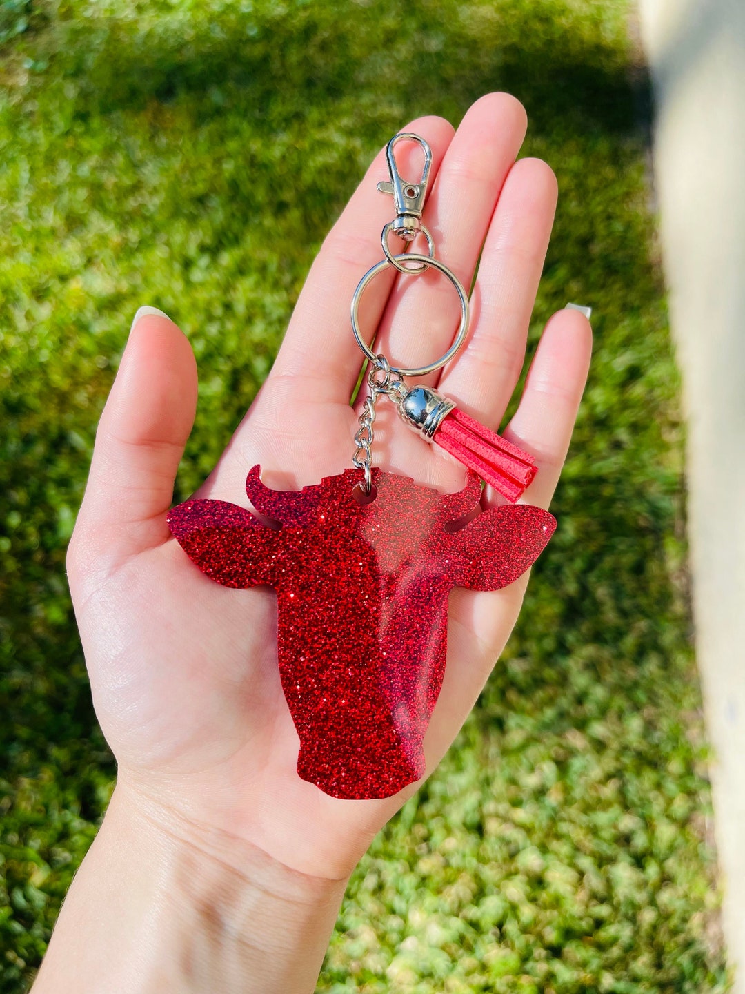 Sparkly Red Bull Keychain - Etsy