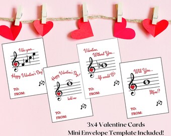 Kid Music Valentine Cards - Series 3 | 3x4 Printable Cards and Envelope ...