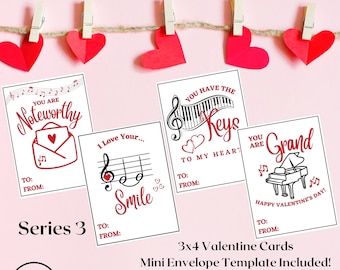 Kid Music Valentine Cards | 3x4 Printable Cards and Mini Envelope | JPG ...