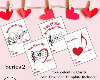 Kid Music Valentine Cards | 3x4 Printable Cards and Mini Envelope | JPG ...
