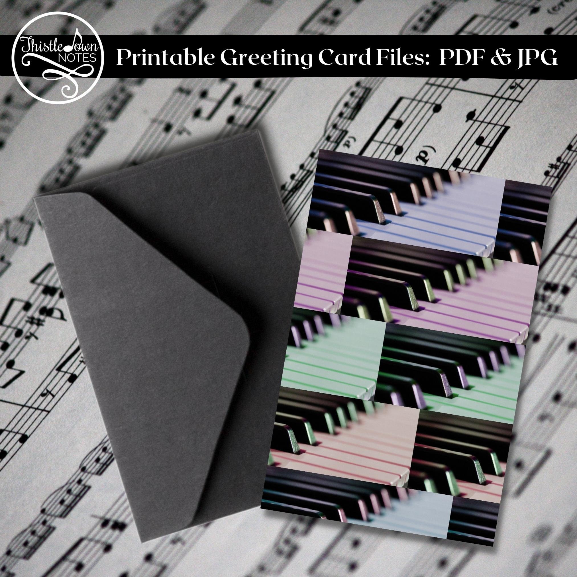 Piano Greeting Cards 4X6 Set of 5 Instant Download Printable Card and ...