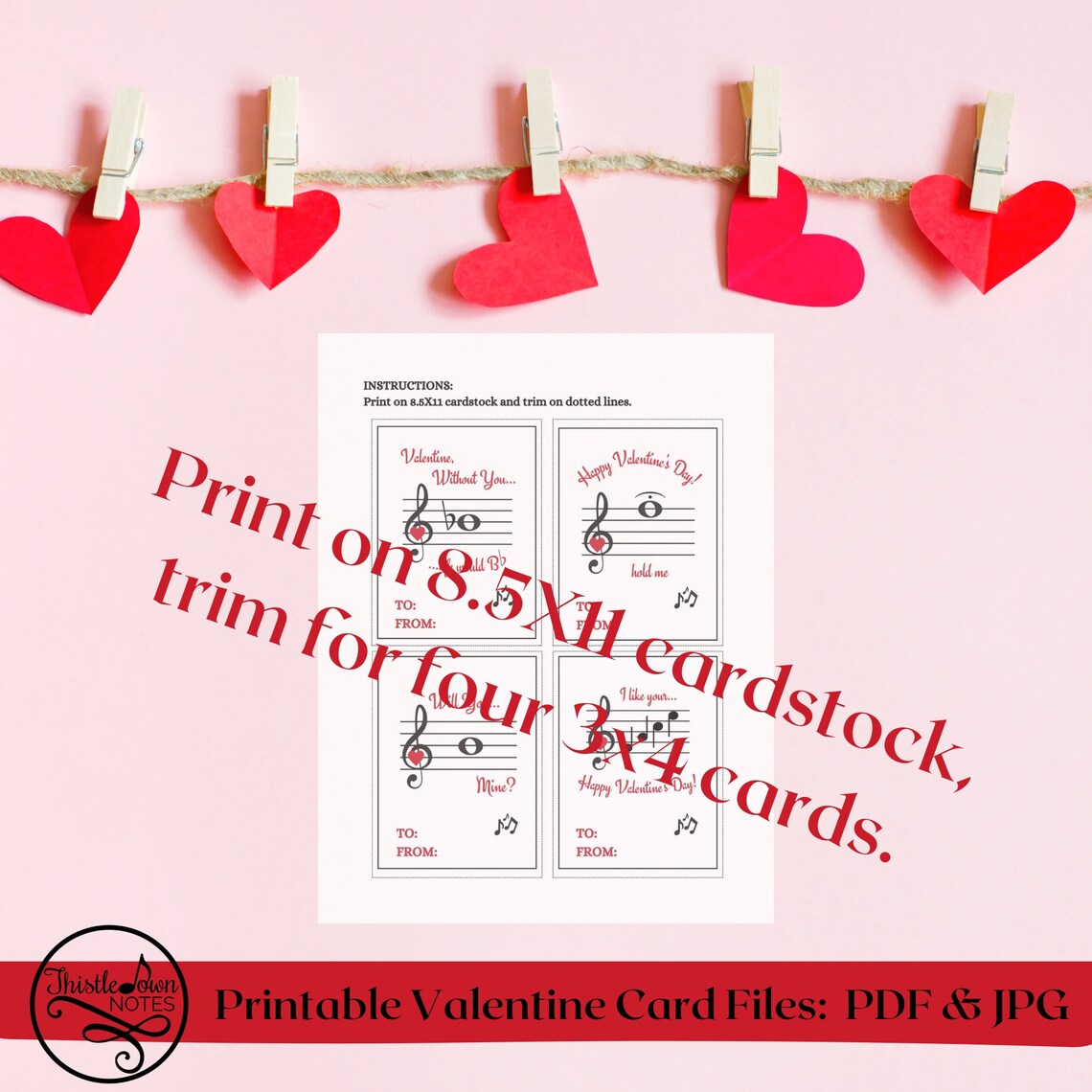 Kid Music Valentine Cards | 3x4 Printable Cards and Mini Envelope | JPG ...