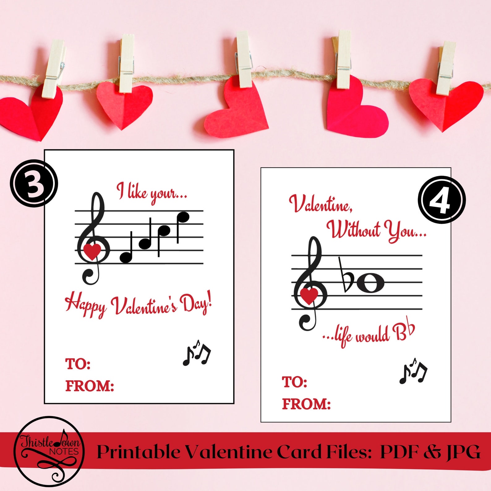 Kid Music Valentine Cards | 3x4 Printable Cards and Mini Envelope | JPG ...