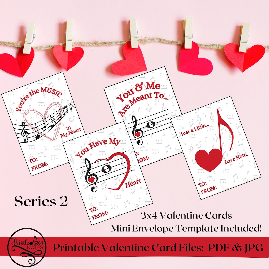 Kid Music Valentine Cards - Series 2 | 3x4 Printable Cards and Envelope ...