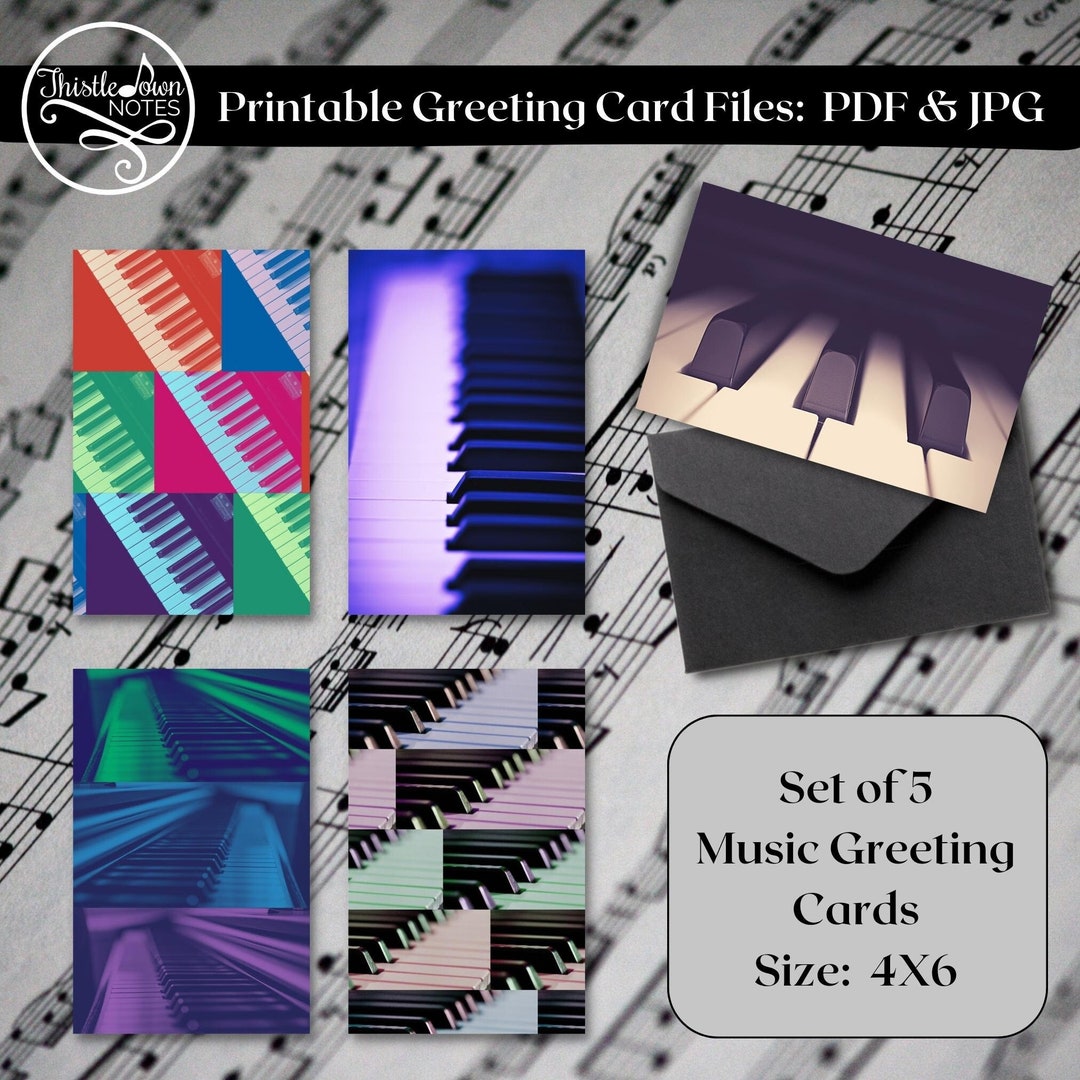 Piano Greeting Cards 4X6 Set of 5 Instant Download Printable Card and ...