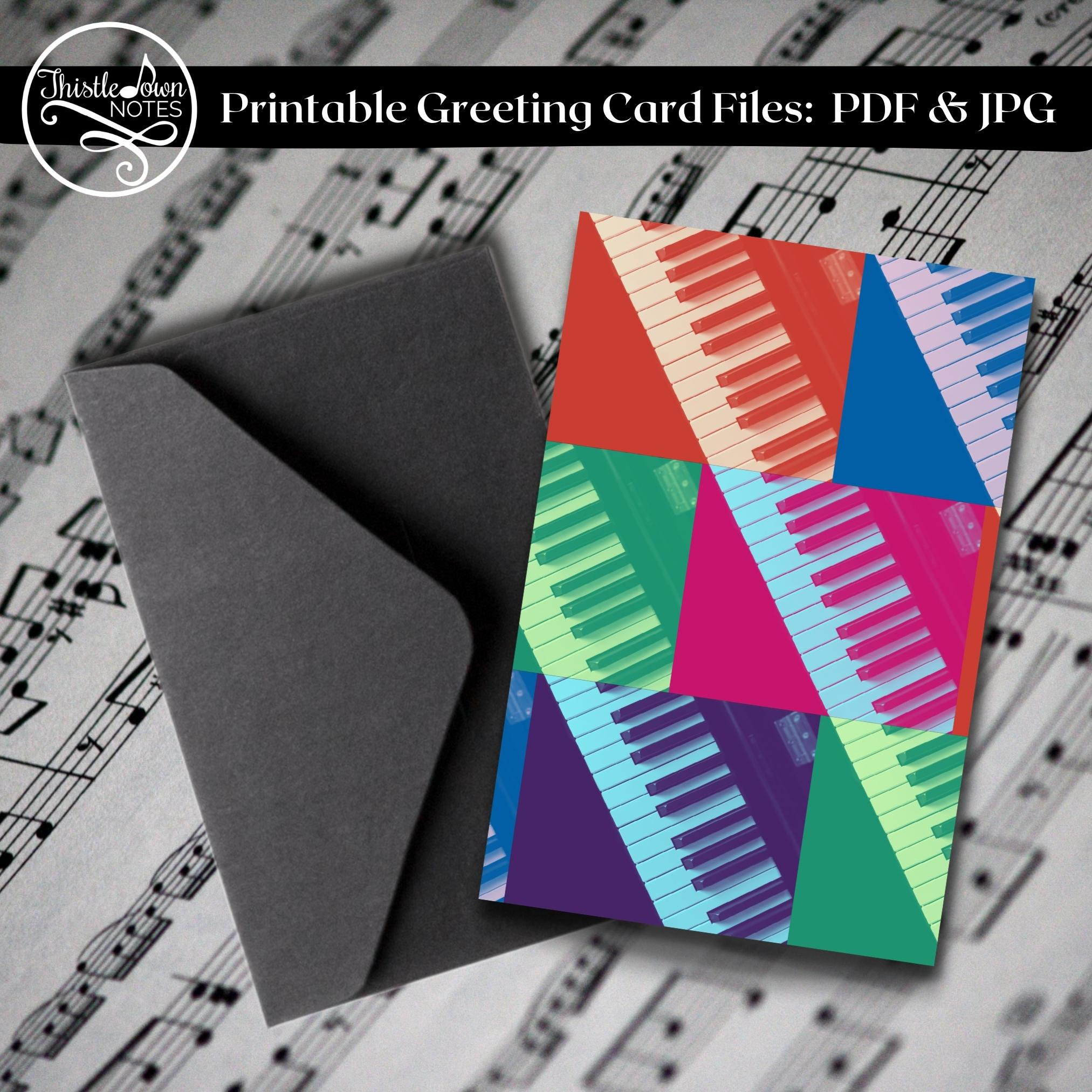 Piano Greeting Cards 4X6 Set of 5 Instant Download Printable Card and ...