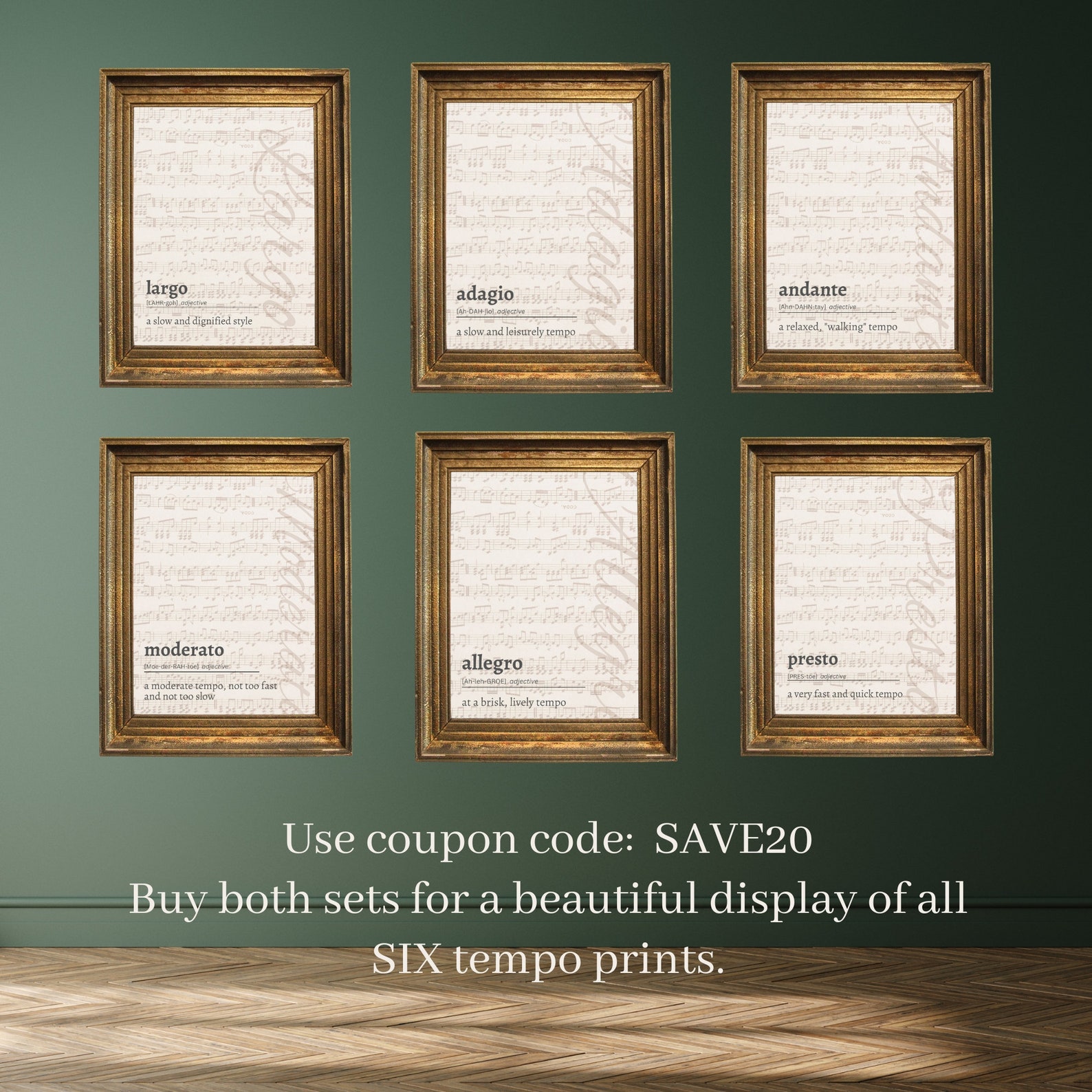 Set of 3 Prints | Music Wall Art Printable | Musical Tempos Largo ...