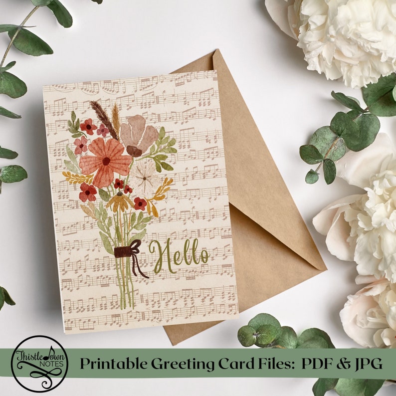 Antique Music Flowers Note Cards 4X6 Set of 4 Instant Download ...