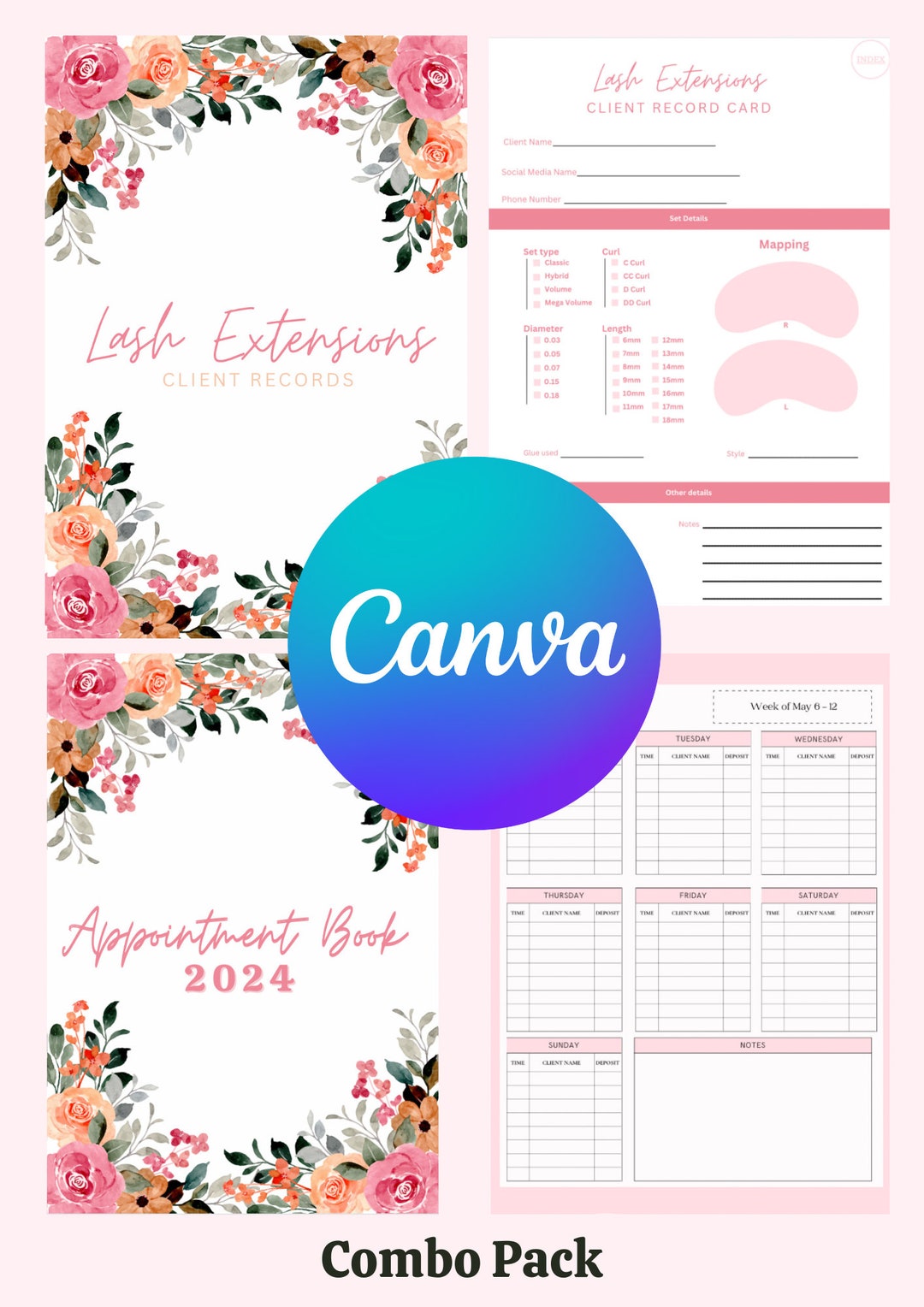 Combo Pack 2024 Monthly/weekly Appointments & Client Record Tracker ...