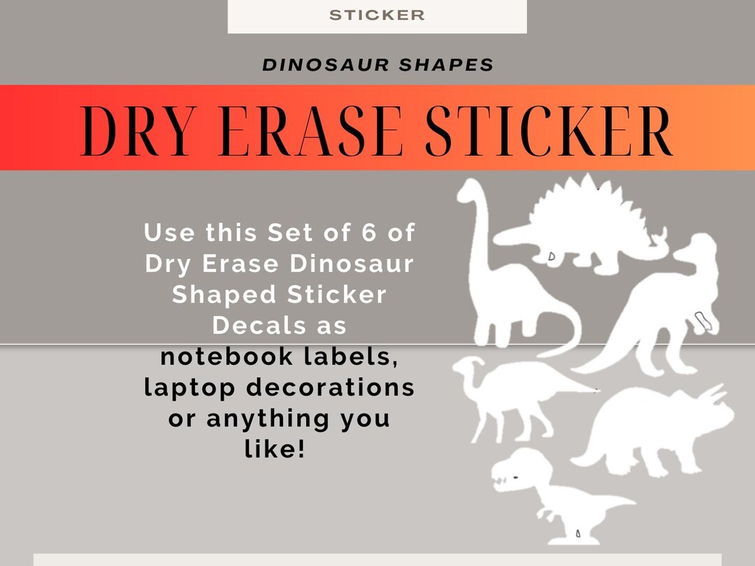 Dinosaur Dry Erase Stickers: White Vinyl Decals, Set of 6 - Etsy