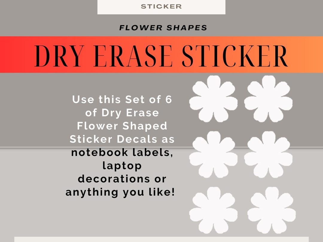 Dry Erase Sticker Flowers Decals. Set of 6 Cut Out. White Adhesive ...