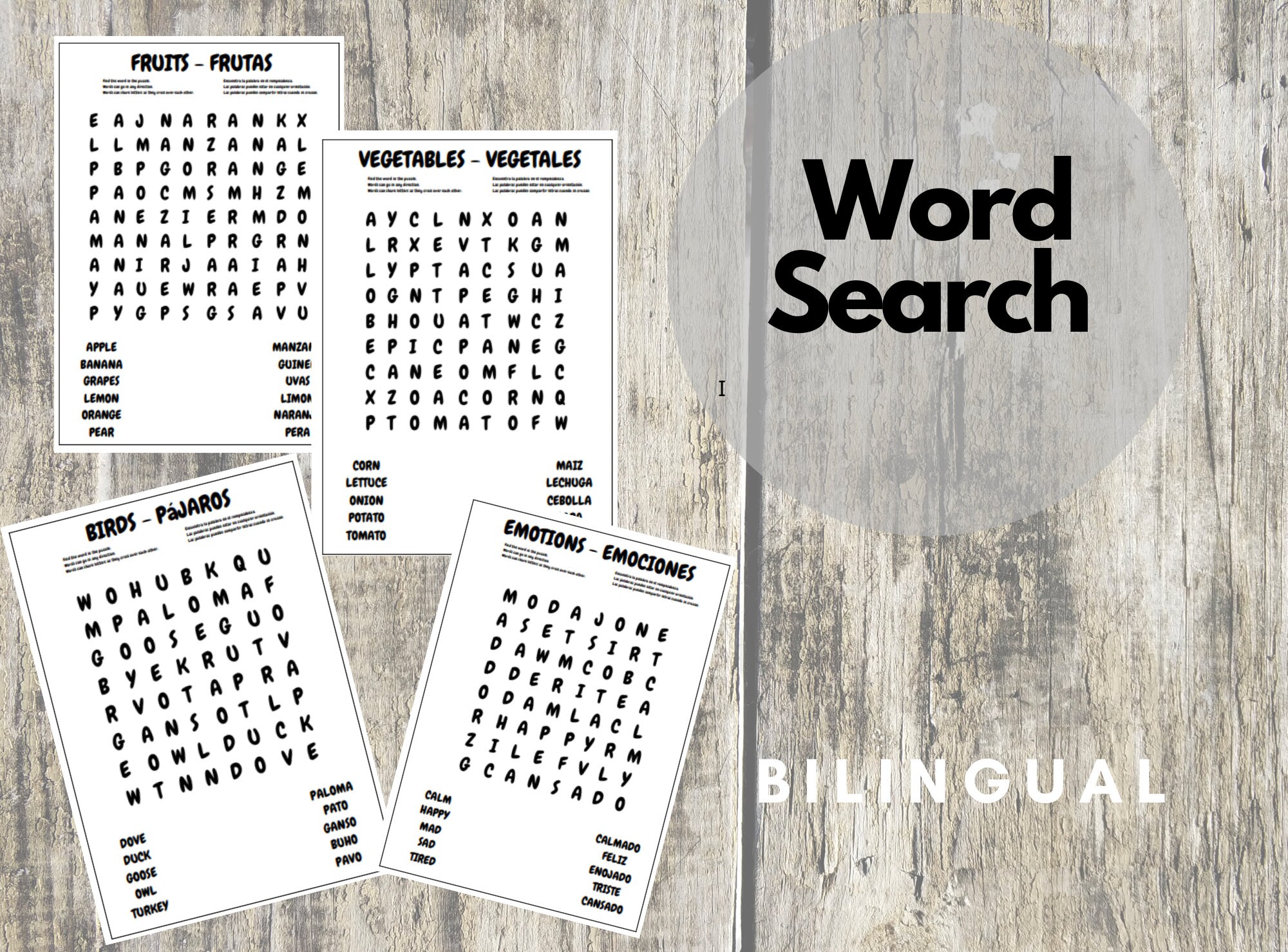 Bilingual English Spanish Word Search Printable Bundle: 29 Fun-filled ...