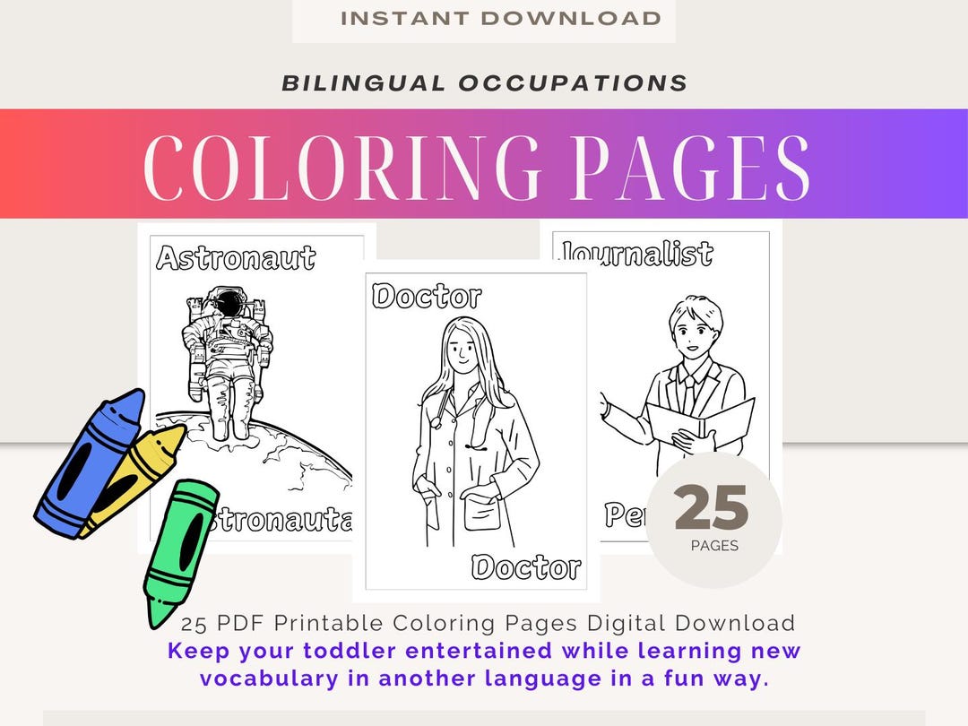 Bilingual Occupations Coloring Pages: English & Spanish (25-page PDF ...