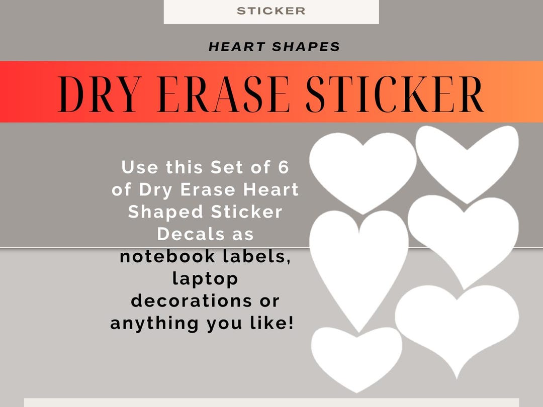 Dry Erase Heart Stickers: White Vinyl Decals, Journaling Gift - Set of ...