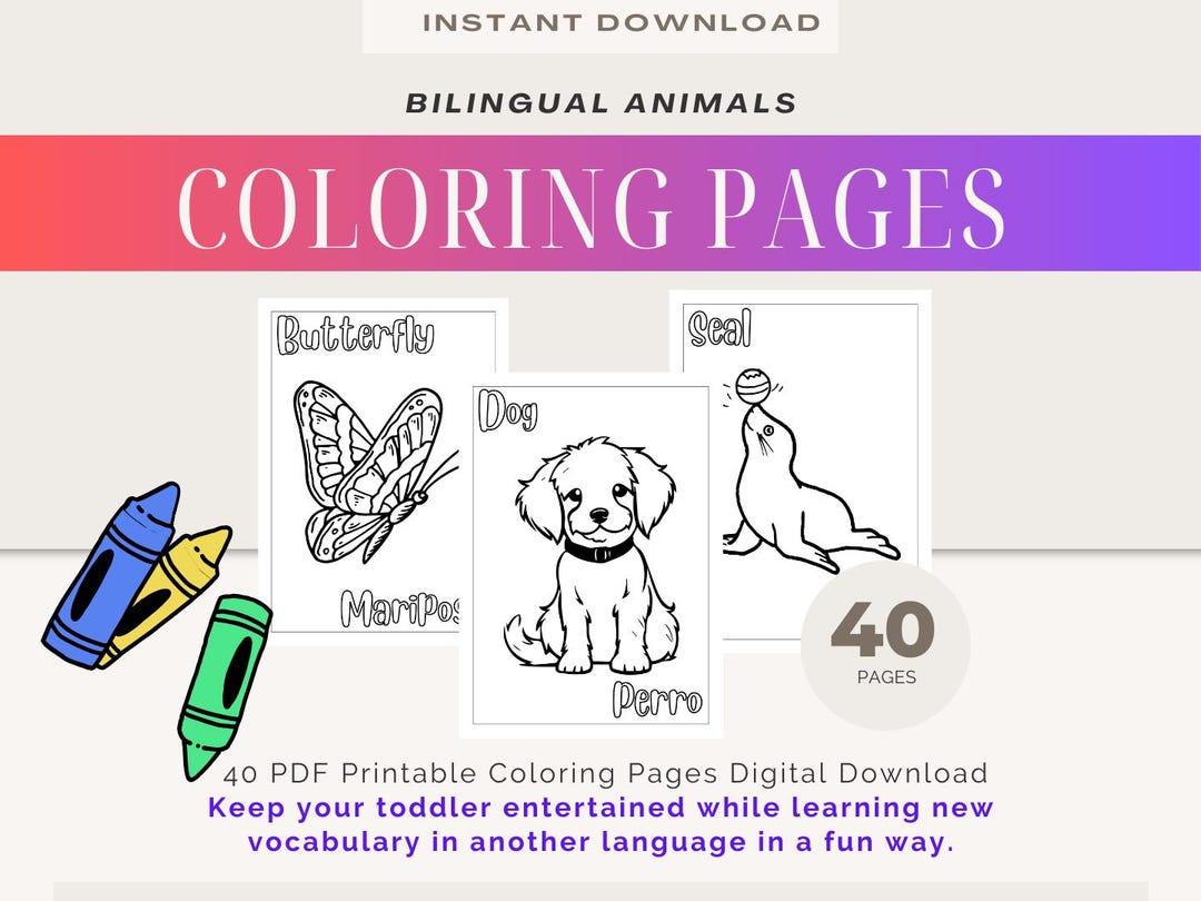 Bilingual English Spanish Animals Kids Coloring Pages: Páginas De ...