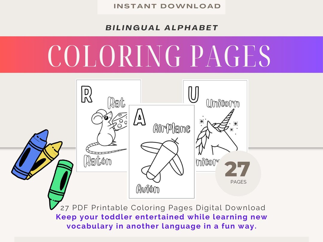 Bilingual Alphabet Coloring Pages: English & Spanish (27 Printable PDF ...