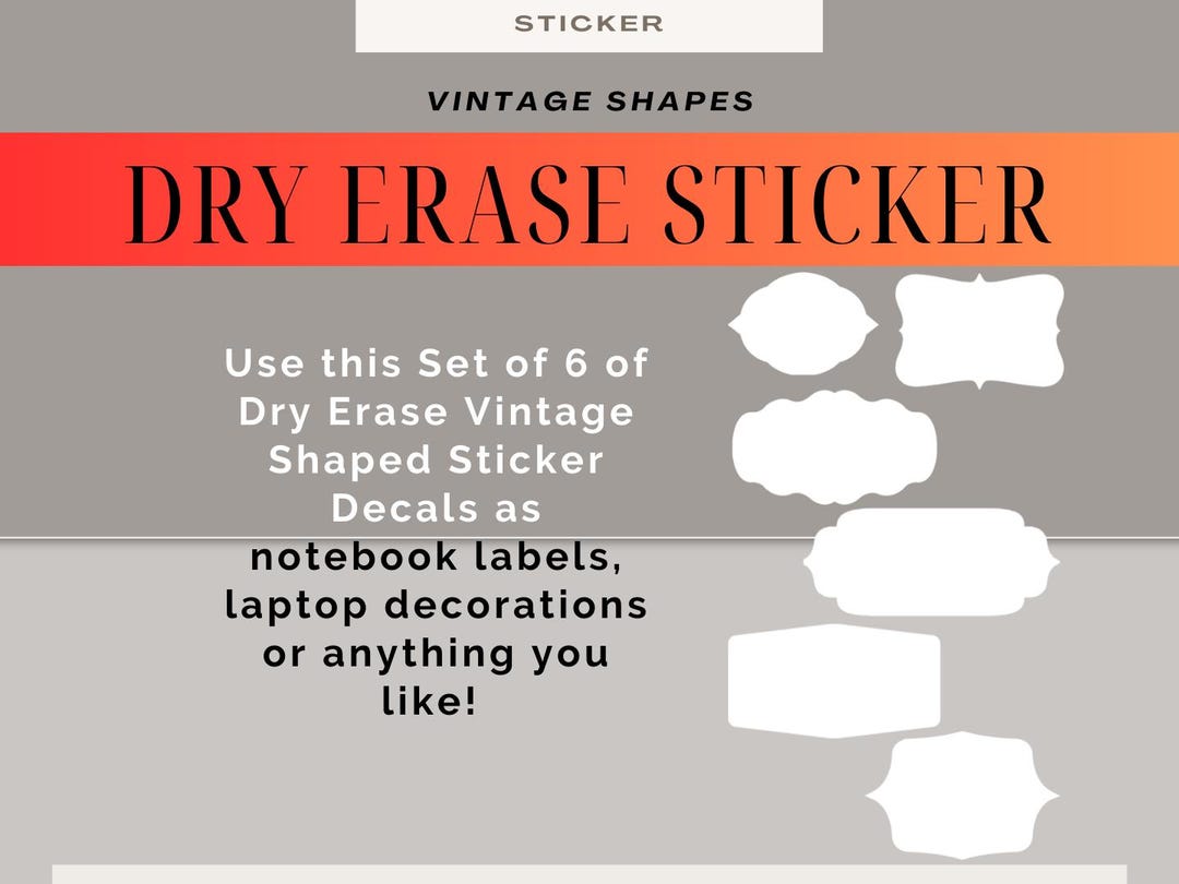 Dry Erase Sticker Vintage Decals. Set of 6 Cut Out. White Adhesive ...
