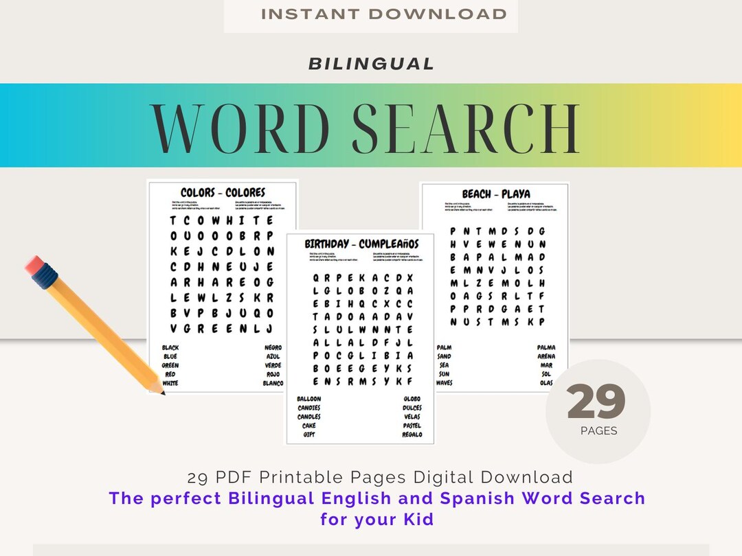 Bilingual Word Search: English & Spanish Vocabulary (29 Page PDF) - Etsy