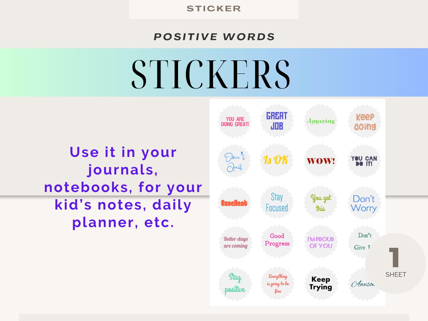 Positive Words Stickers, Motivational Stickers, Inspirational Stickers ...