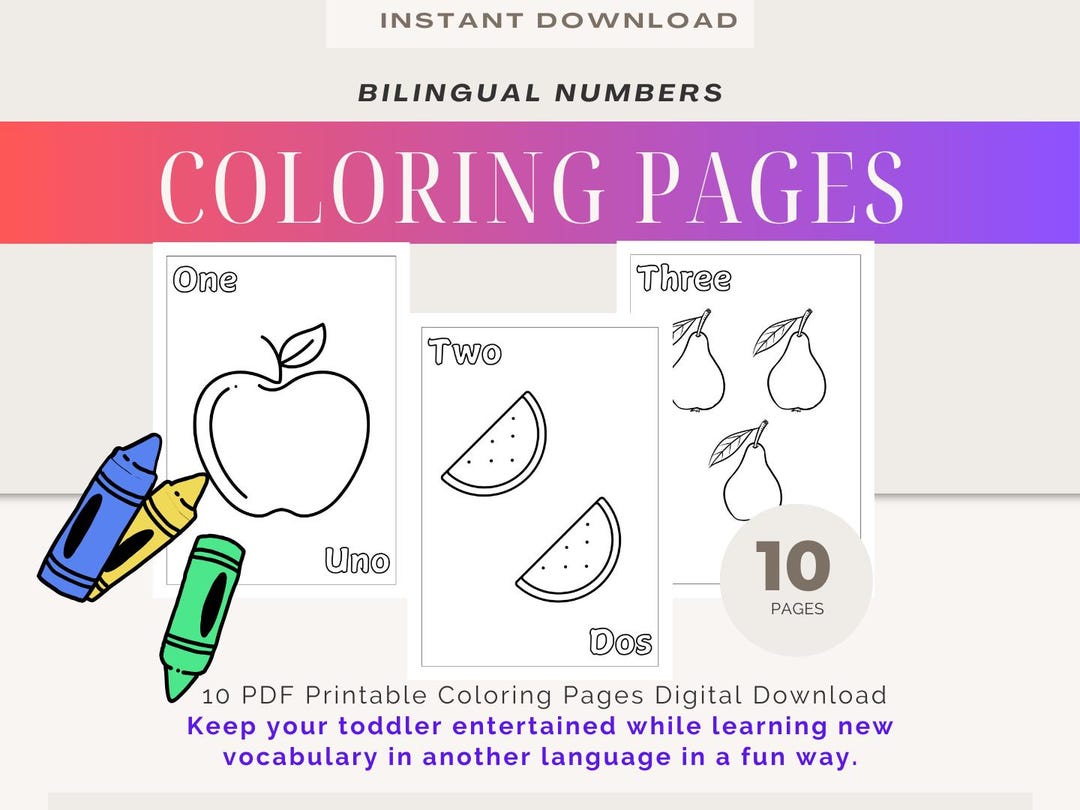 Bilingual Numbers Coloring Pages With Fruits and Vegetables | 10 ...