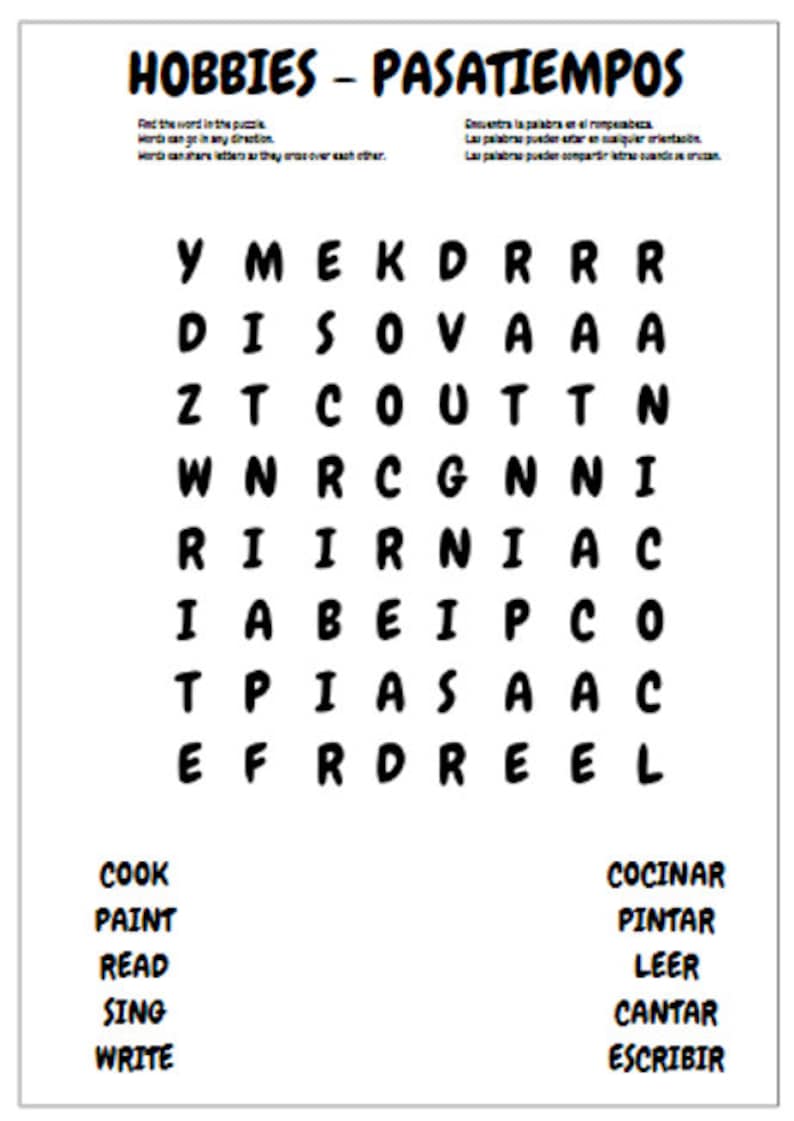 Bilingual Word Search: English & Spanish Vocabulary (29 Page PDF) - Etsy