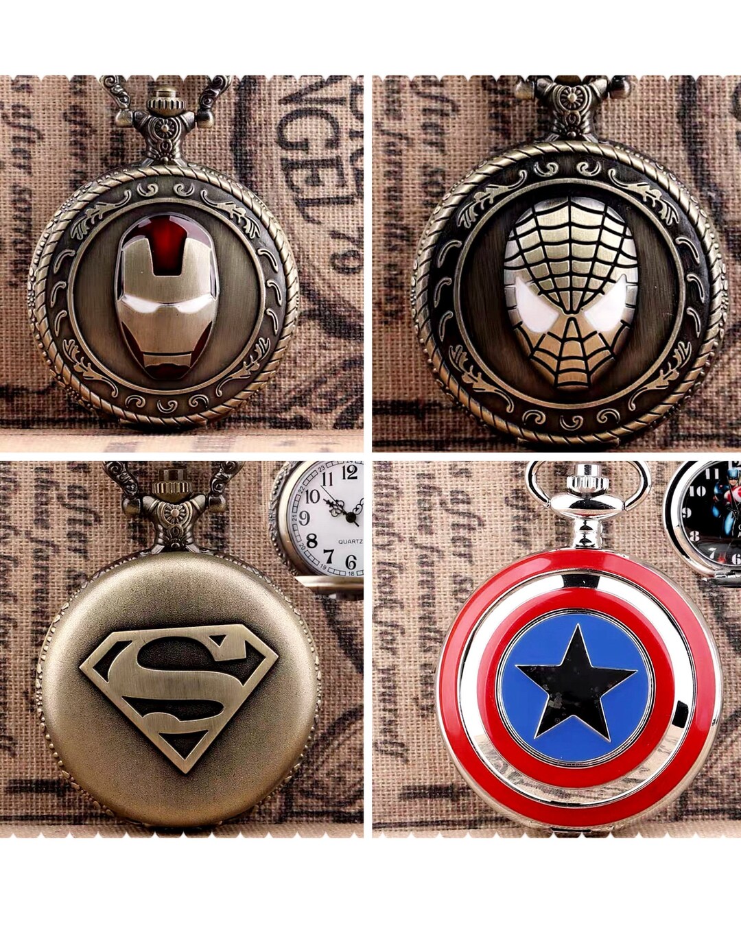 Pocket Watch Necklace With Chain Marvel Hero Quartz Movement Spiderman ...