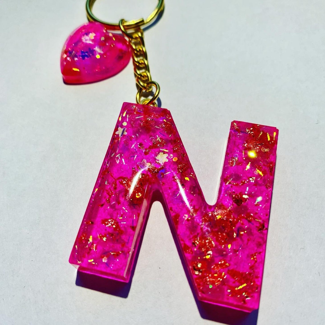 Pink Gold Flake Resin Letter Keychain Custom Resin Letter | Etsy
