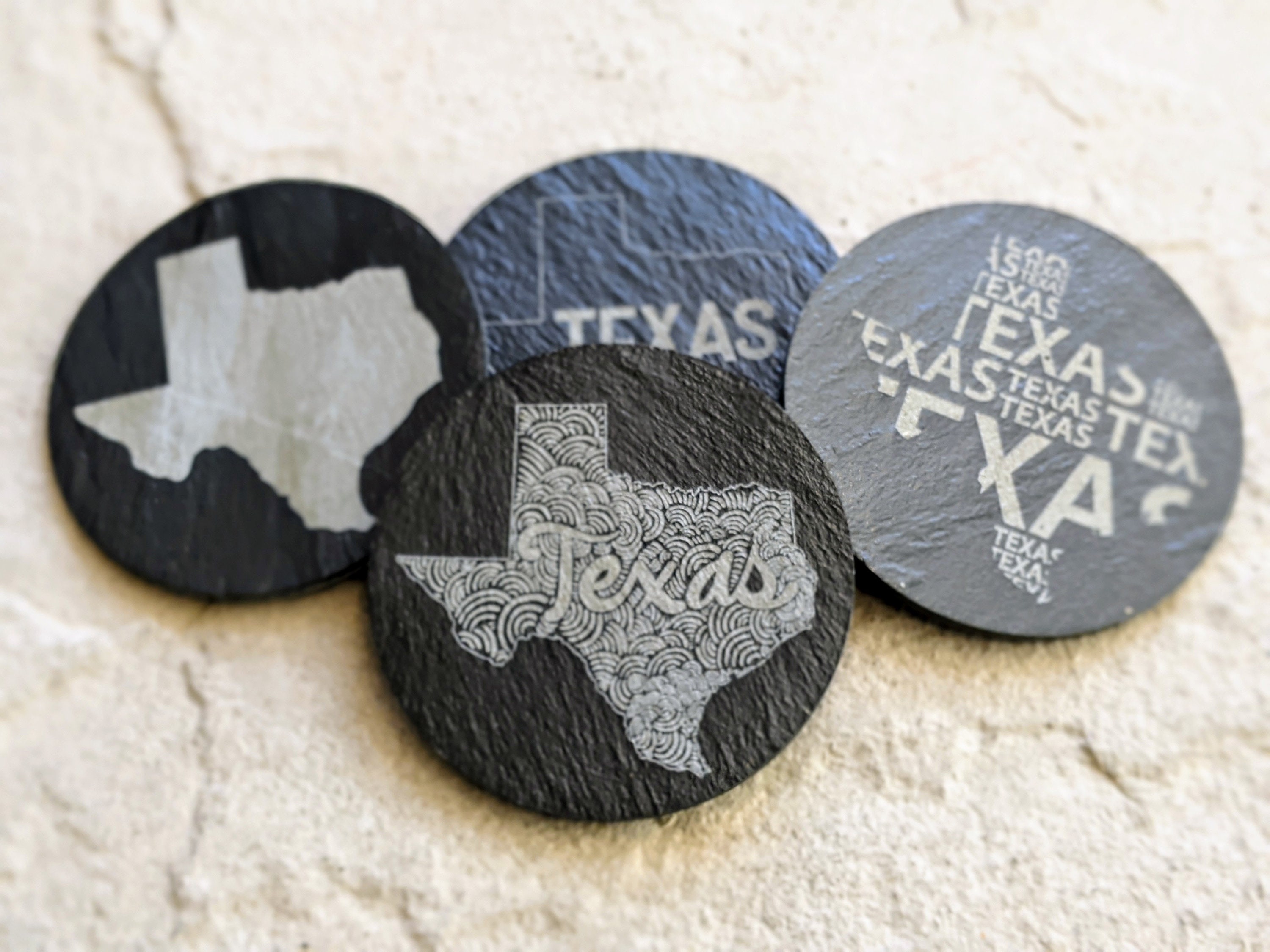 Texas Slate Coasters - Set of 4, Engraved Coasters, Texas Gift ...