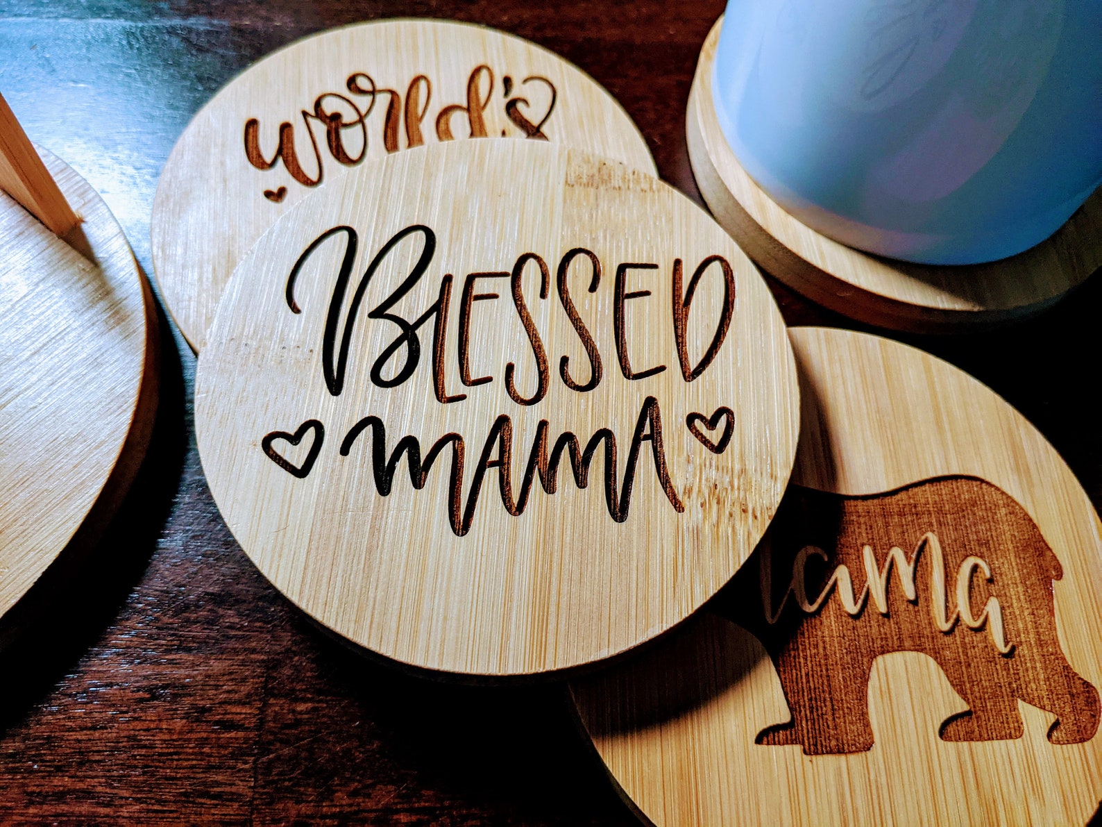 Mom Coasters Bamboo Set of 4 Engraved Coasters Gift for | Etsy