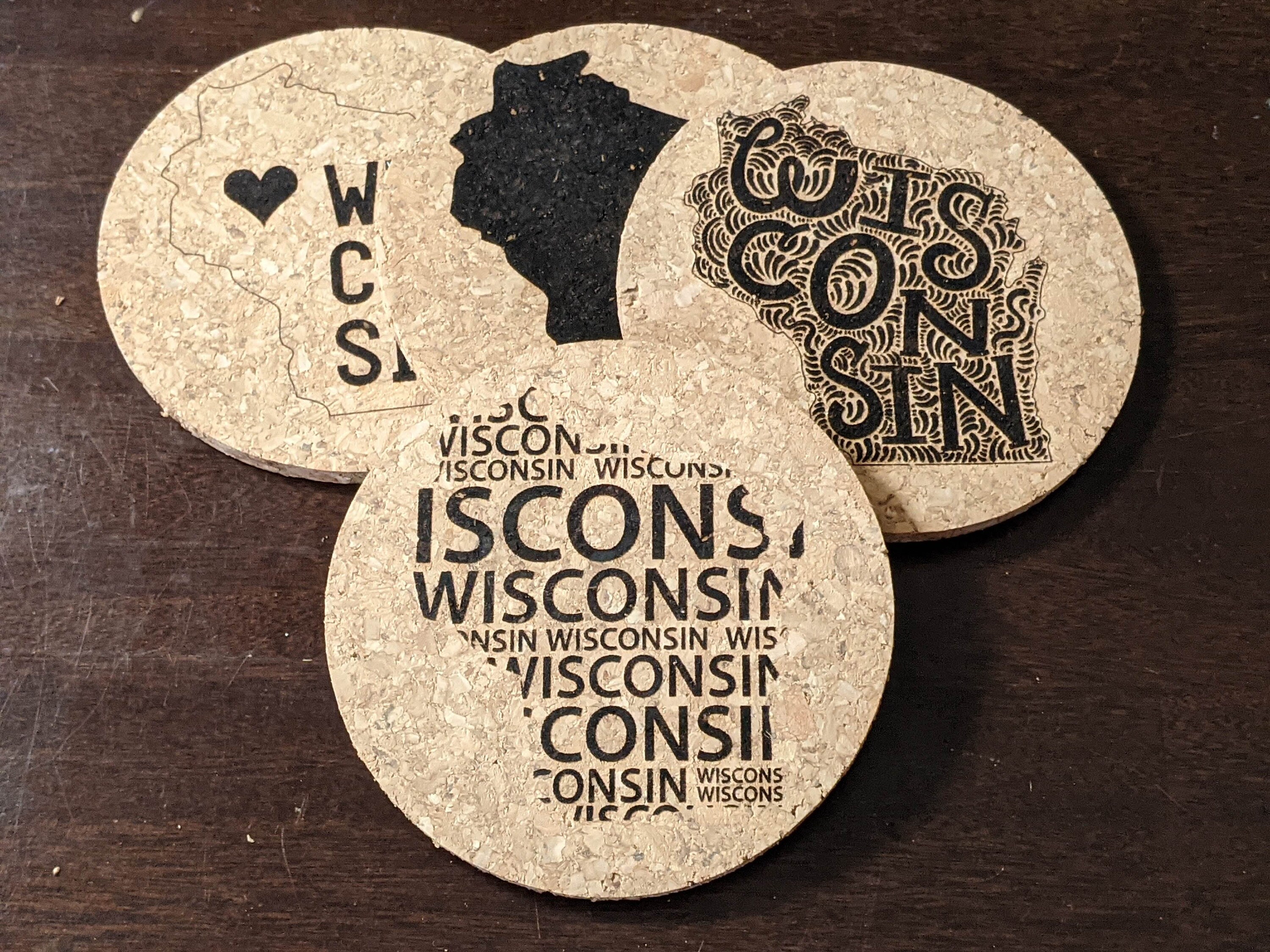 Wisconsin Coasters Cork Set of 4 Engraved Coasters | Etsy