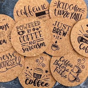Coffee Lover's Cork Coaster Set - Set of 4 - Choose Your Own Designs ...