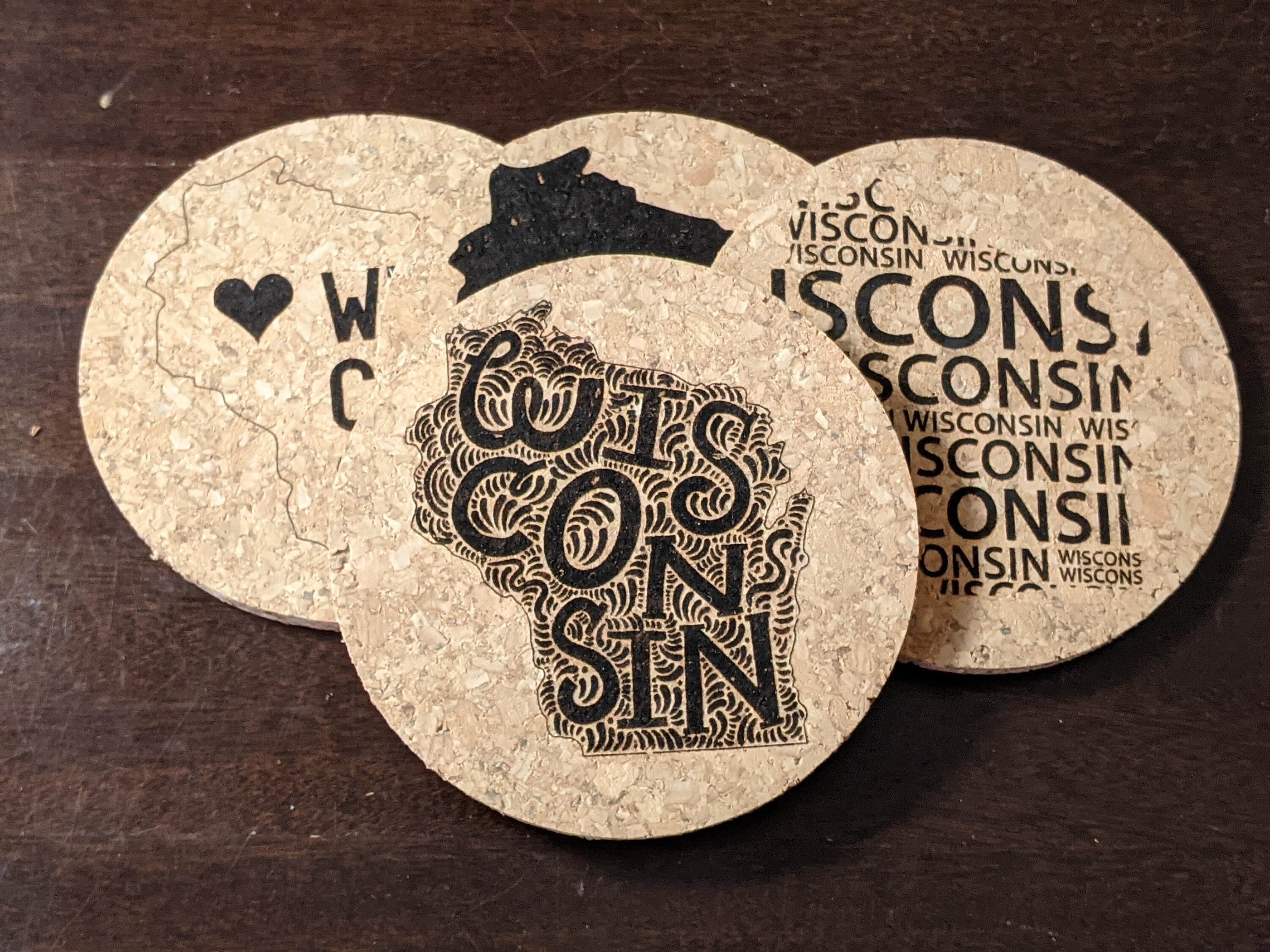 Wisconsin Coasters Cork Set of 4 Engraved Coasters | Etsy