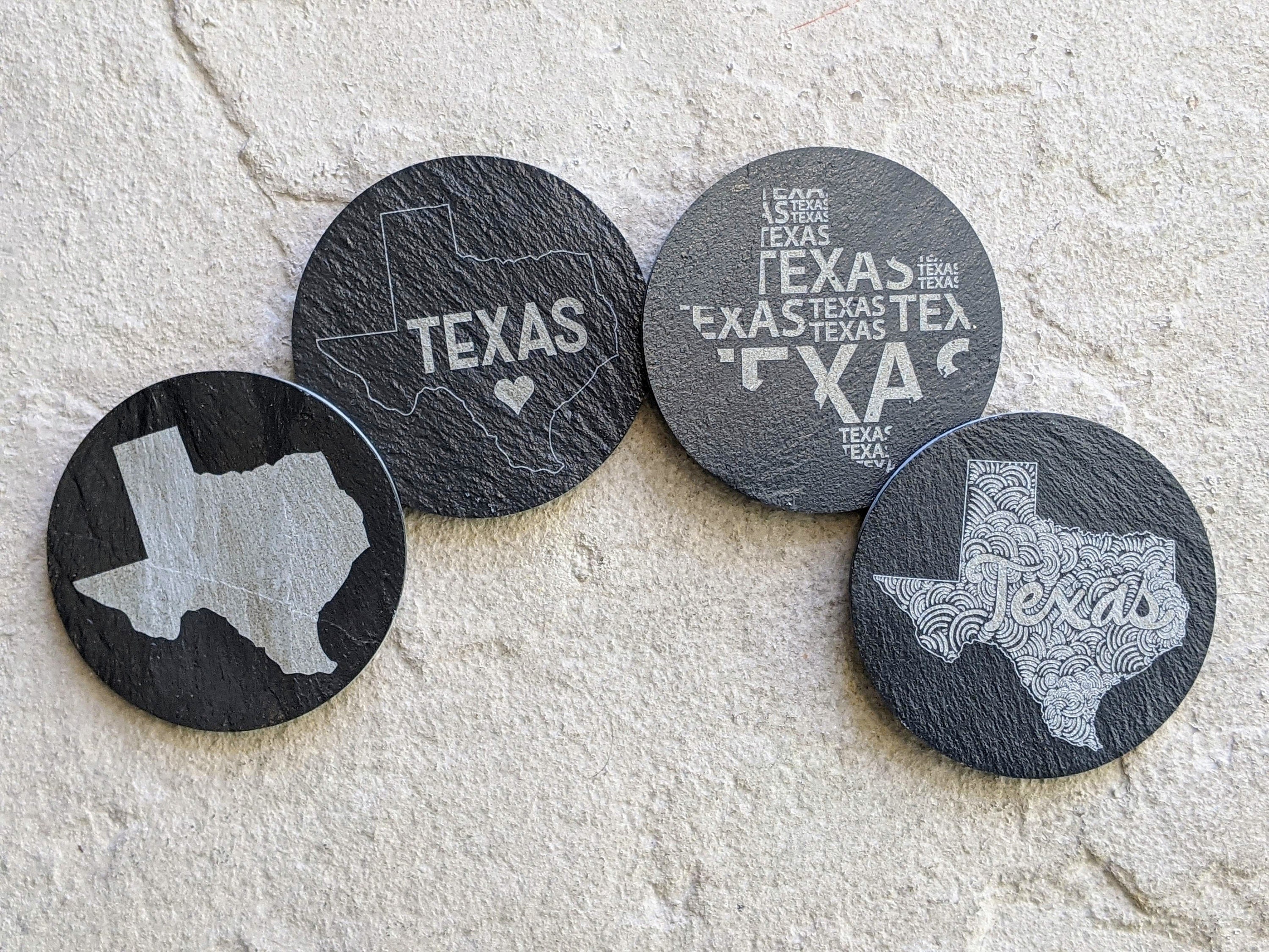 Texas Slate Coasters - Set of 4, Engraved Coasters, Texas Gift ...