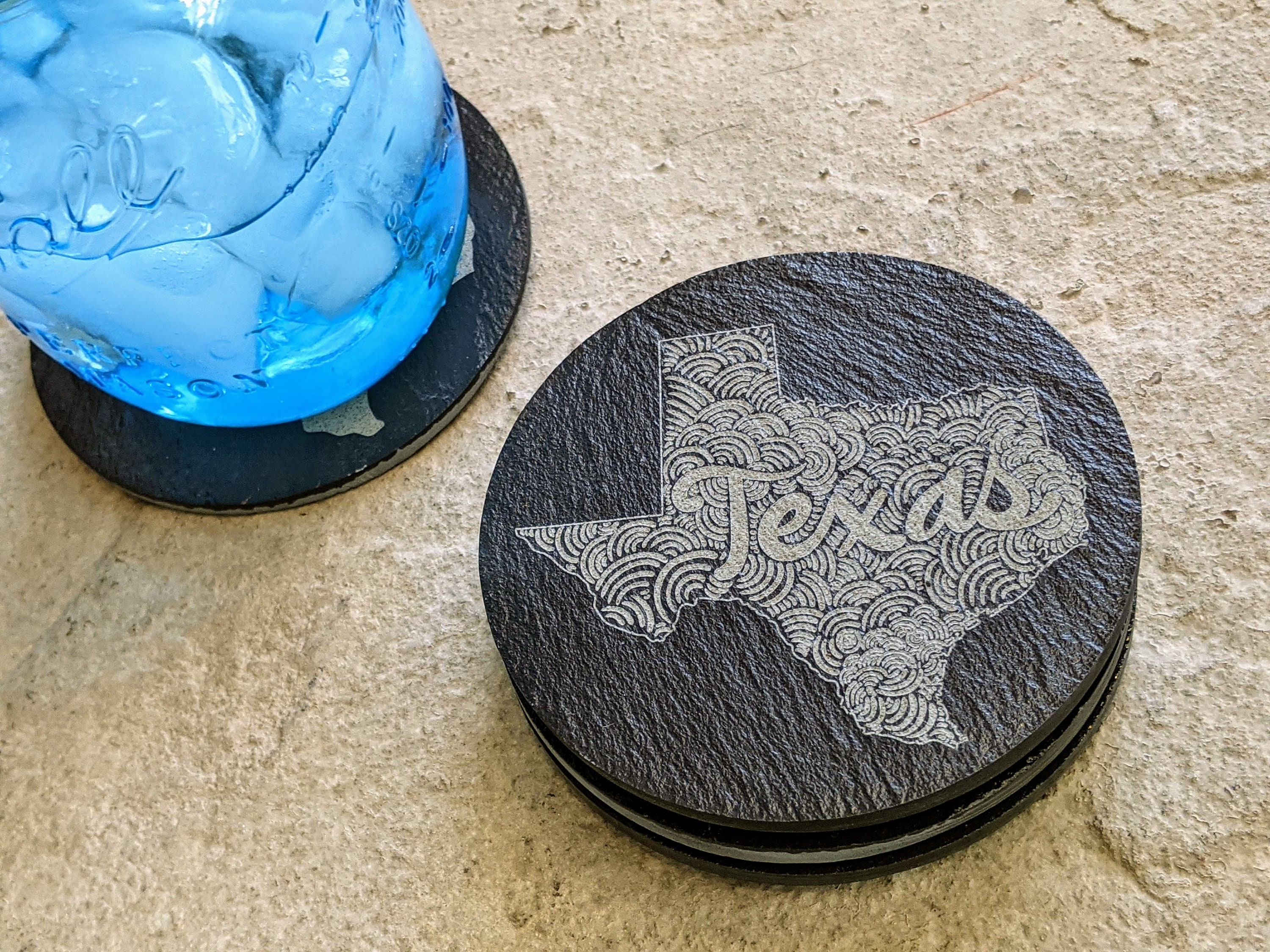 Texas Slate Coasters Set of 4 Engraved Coasters Texas | Etsy