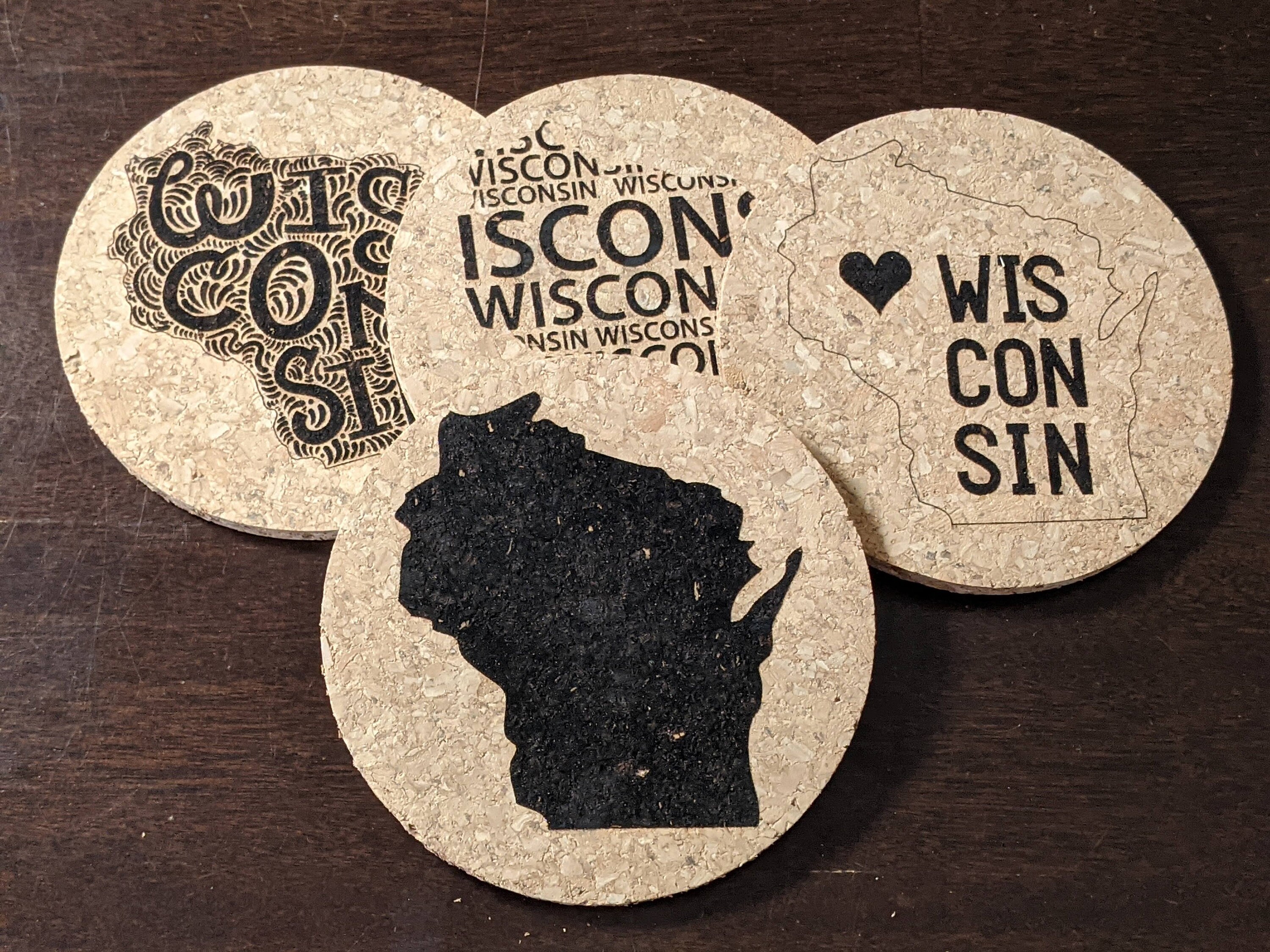Wisconsin Coasters Cork Set of 4 Engraved Coasters | Etsy