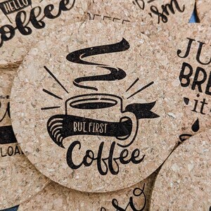 Coffee Lover's Cork Coaster Set - Set of 4 - Choose Your Own Designs ...