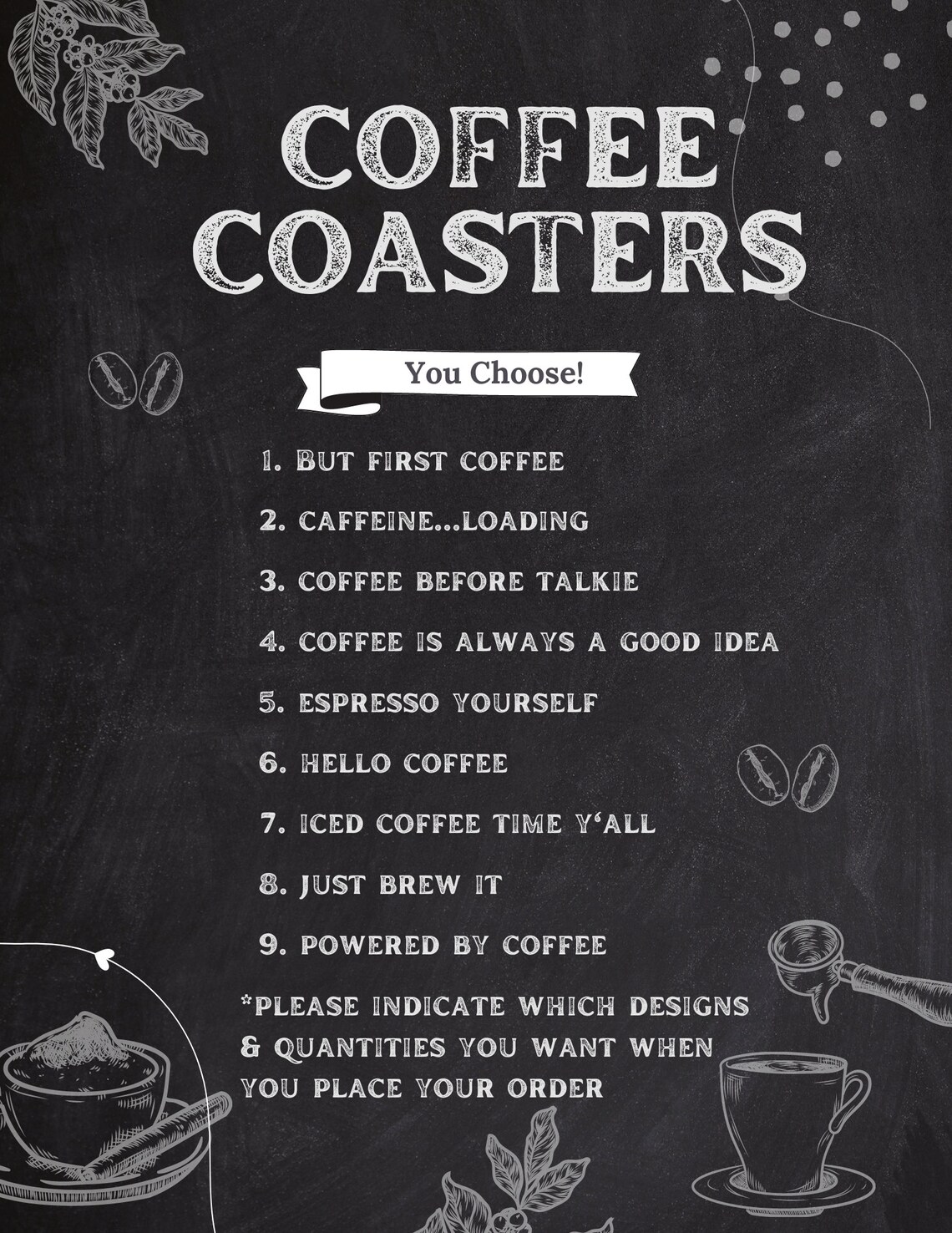 Coffee Lover's Cork Coaster Set - Set of 4 - Choose Your Own Designs ...