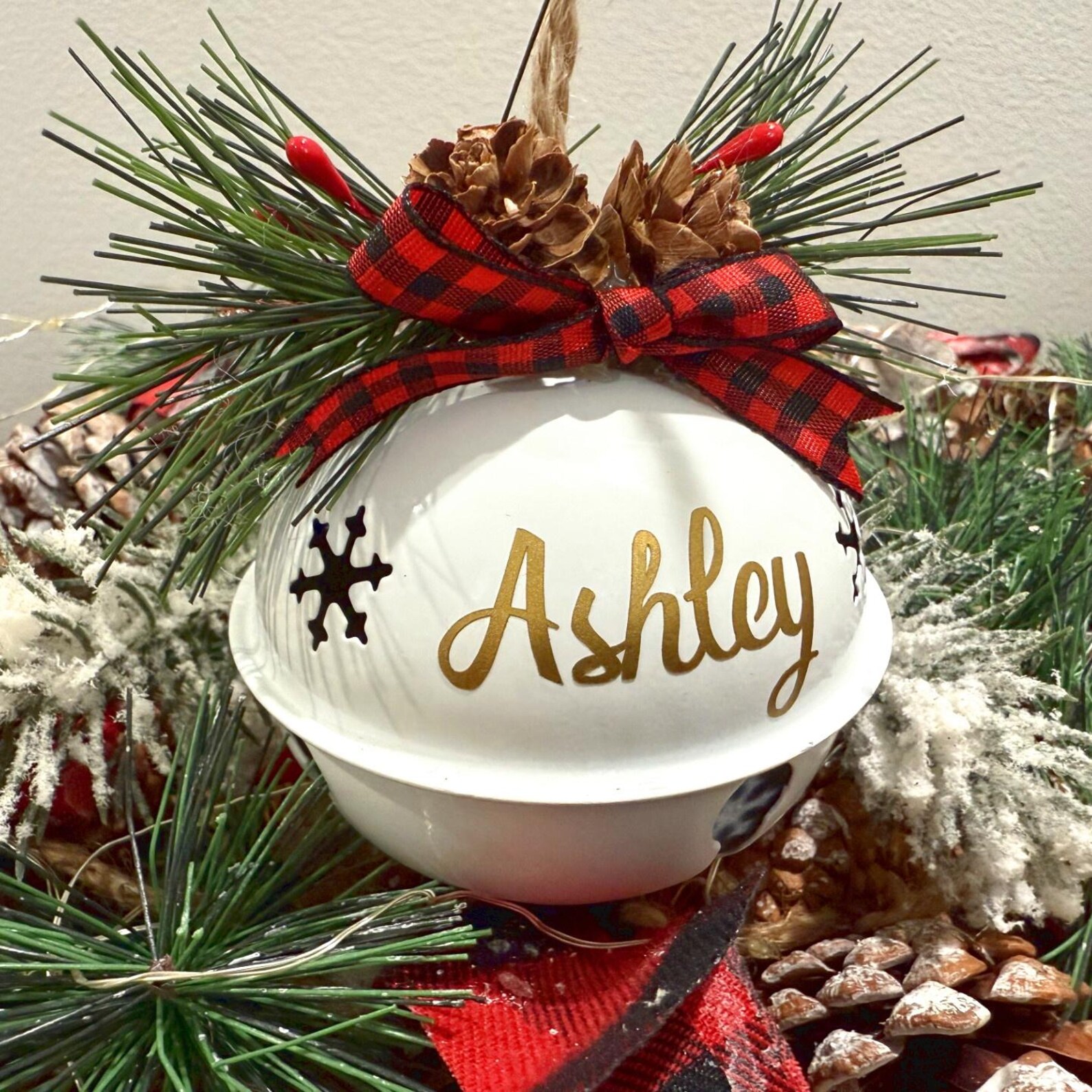 Personalized Christmas Rustic Bell Ornament, Large Metal White Bell - Etsy