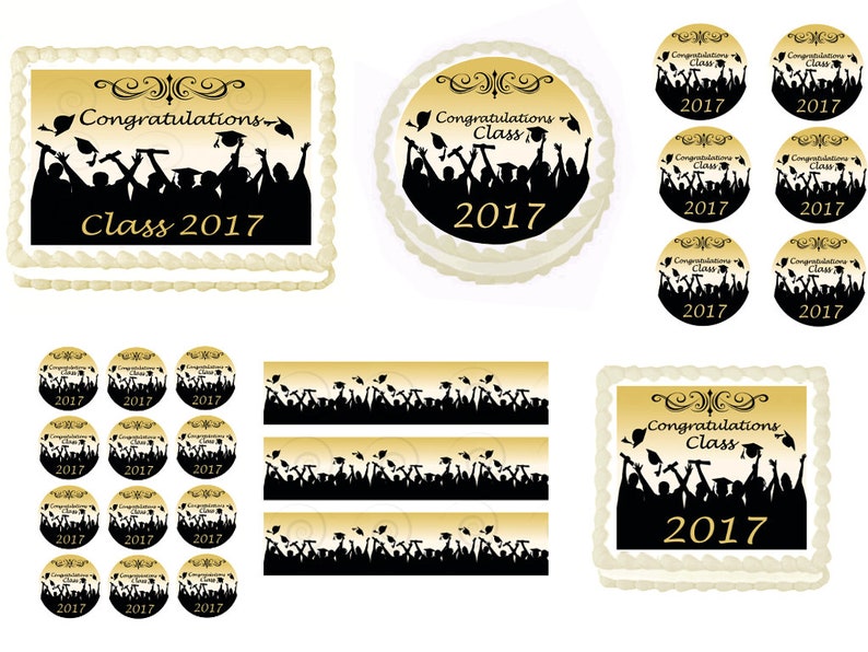 GRADUATION SILHOUETTE Edible Cake Topper Image Birthday Party ...