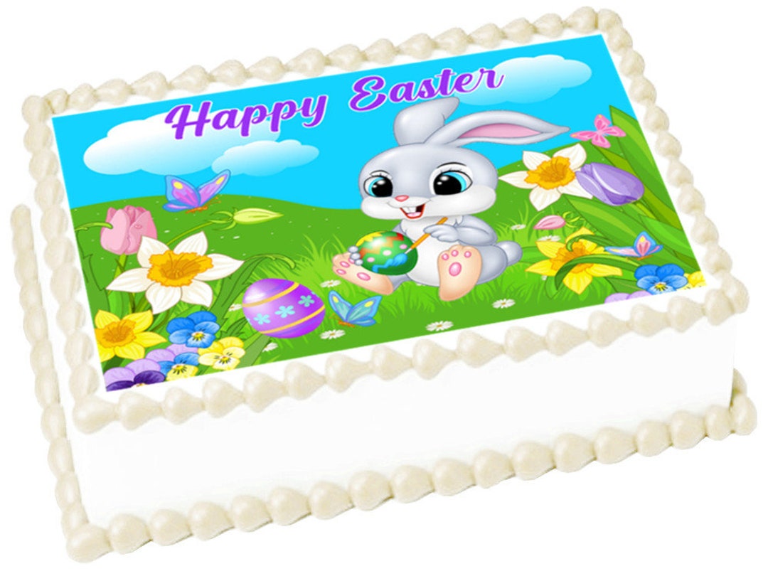 HAPPY EASTER Bunny Edible Cake Topper Image Party Decoration - Etsy