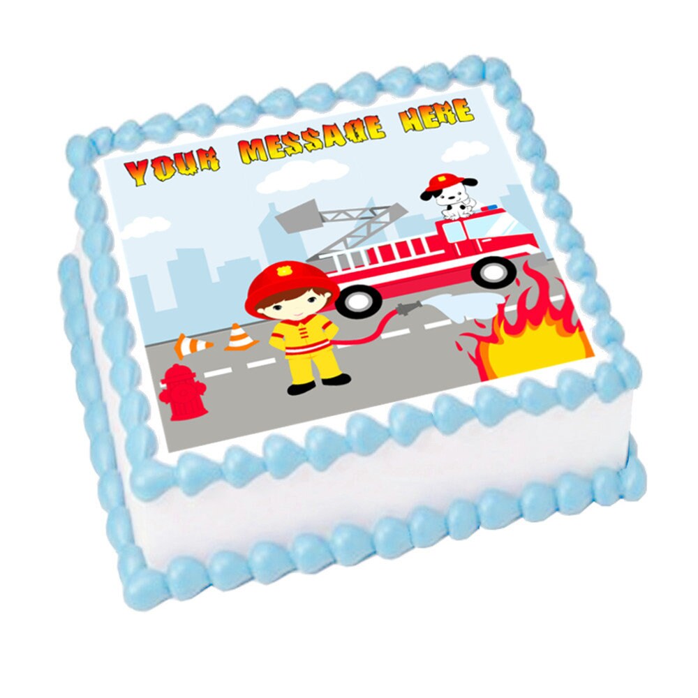 FIRETRUCK Firefighter Fireman Edible Cake Topper Image - Etsy