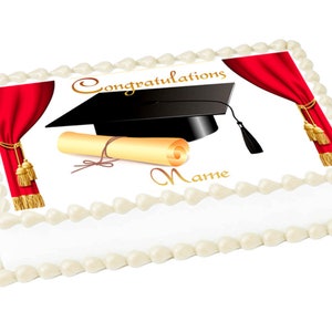 GRADUATION RED CURTAINS Edible Cake Topper Image Birthday Party ...