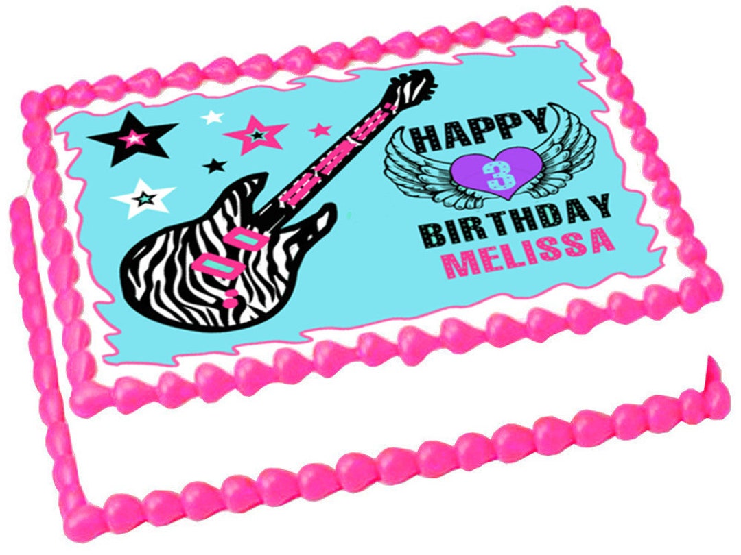 ROCKSTAR ZEBRA GUITAR Edible Cake Topper Image Birthday Party ...