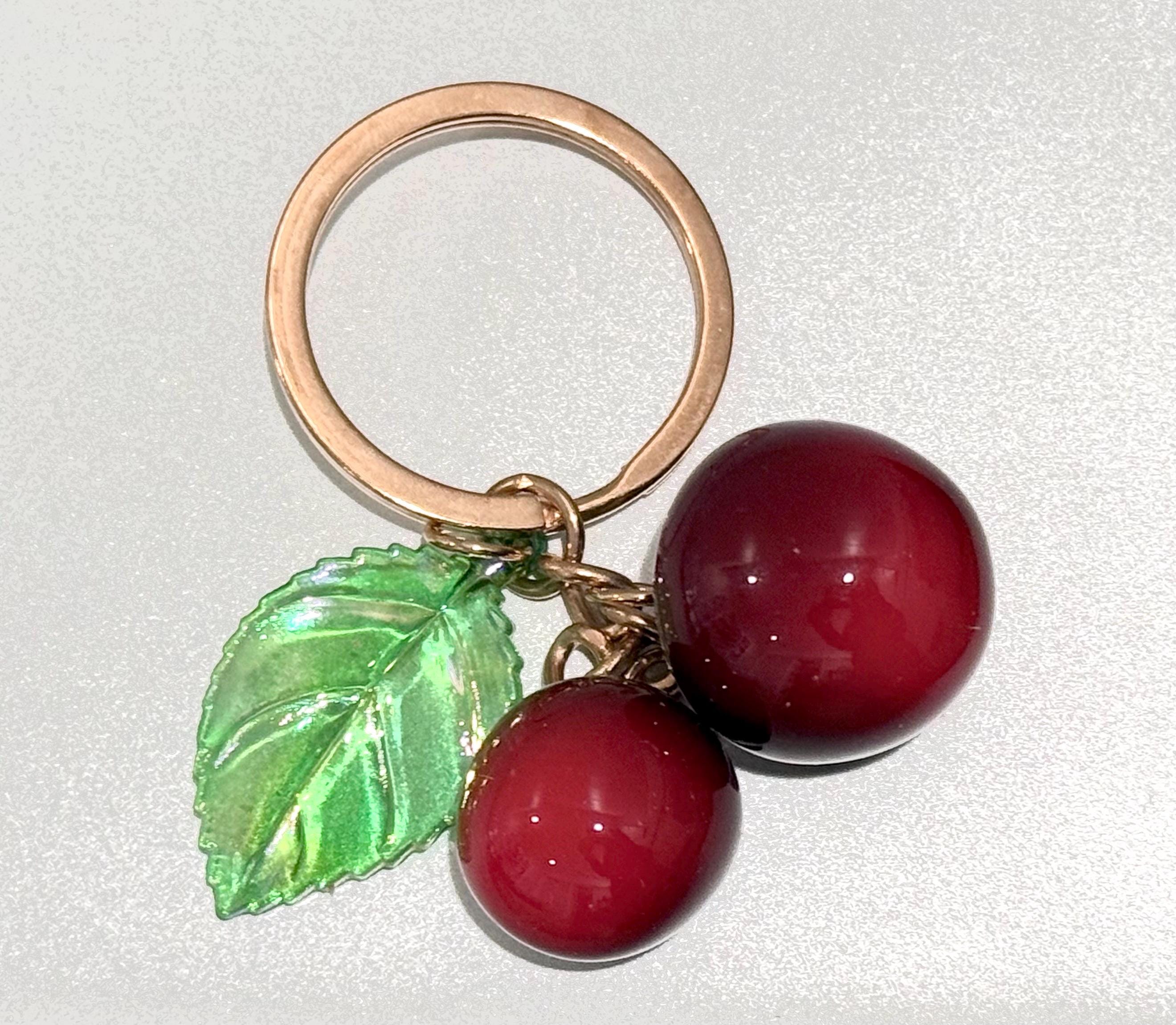 Cherry Keychain Realistic Design With Translucent Leaves and Cherries ...