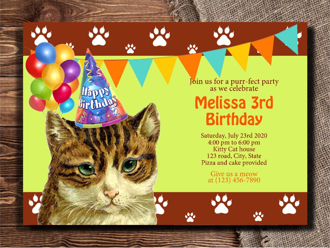 CAT PARTY Printable & Text Editable PDF File in Adobe Reader - Etsy