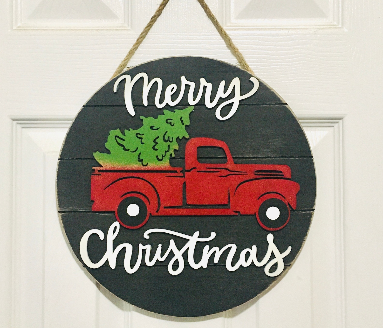 Red Truck Christmas Tree Black 3D Rustic Door Sign Farmhouse - Etsy