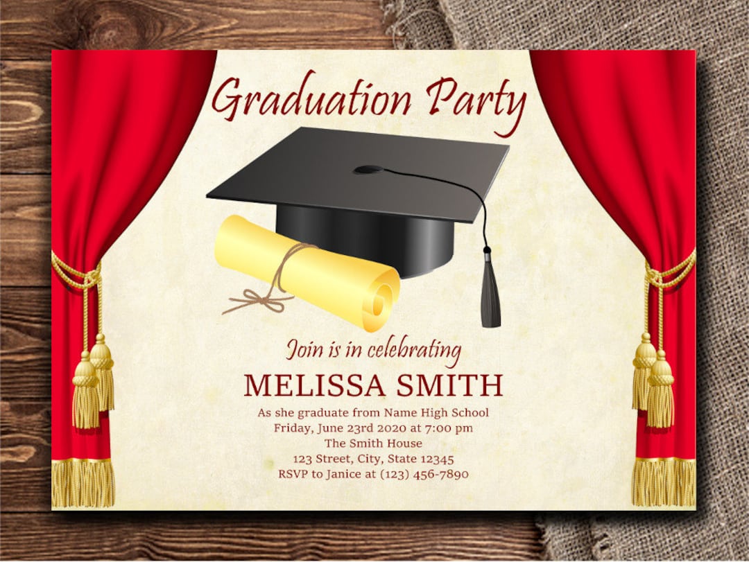 GRADUATION Red Curtains Printable & Text Editable PDF File in Adobe ...